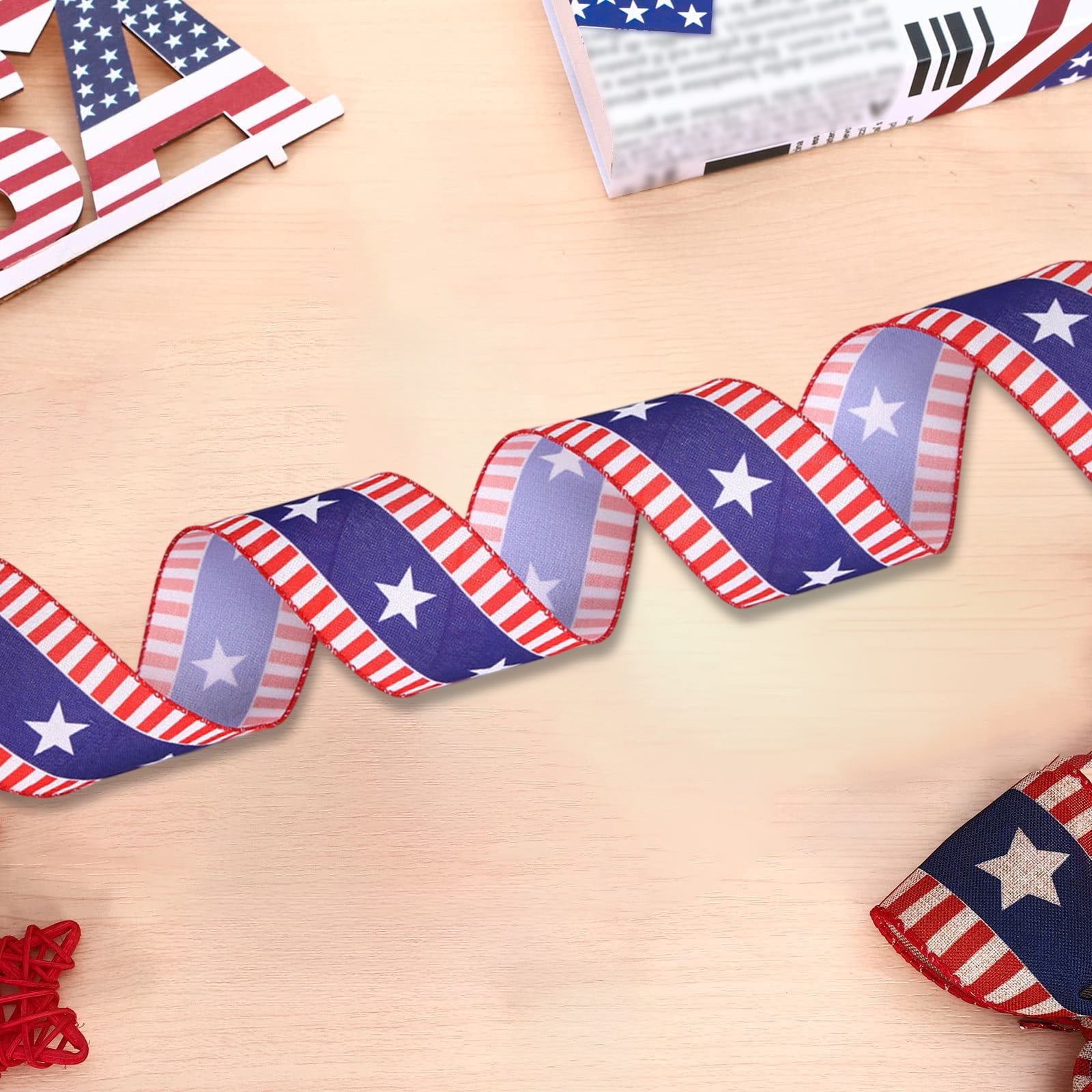 flyskyup Patriotic Artificial Linen Ribbon for USA Independence Day ...