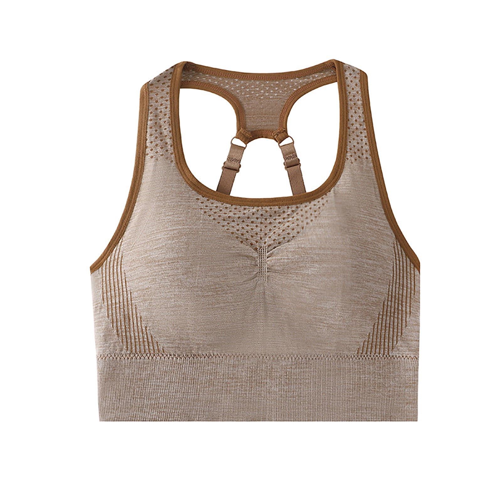 flyskyup Womens Sports Bras Racerback U-Neck Mesh Ruched Ribbed Fixed ...