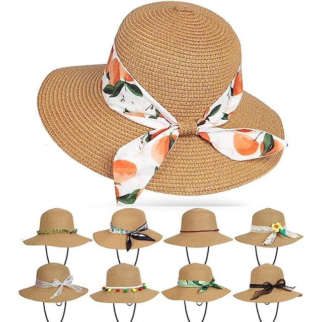 foci cozi, 9 in 1 Woman Straw Sun Hats- Summer Beach Sun Visors, Fedora ...