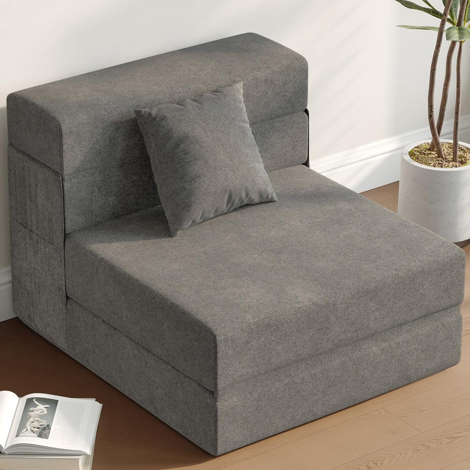 folding futon sofa bed single, 5-in-1 convertible sleeper chair with ...