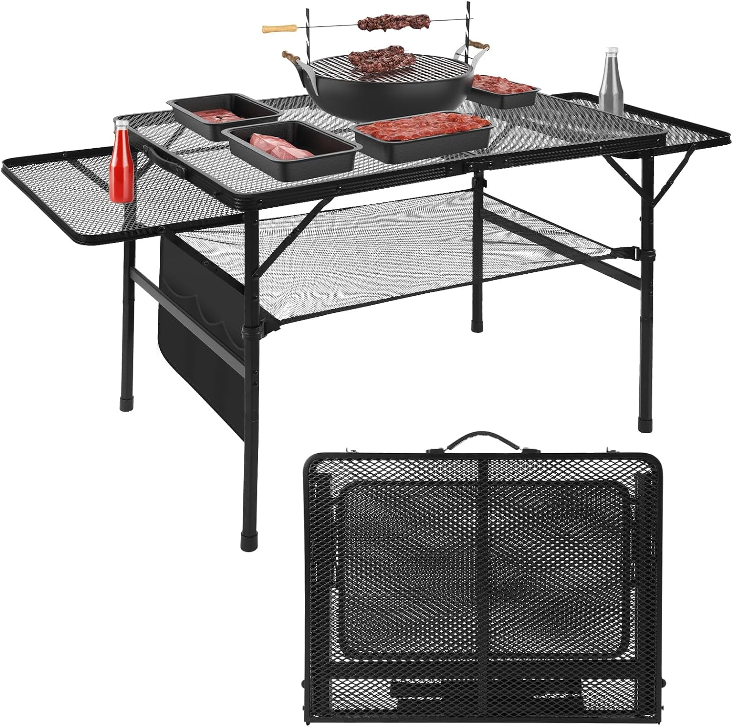Folding Grill 4.4 Portable Camping Table with 2 Wing Panels, Height ...