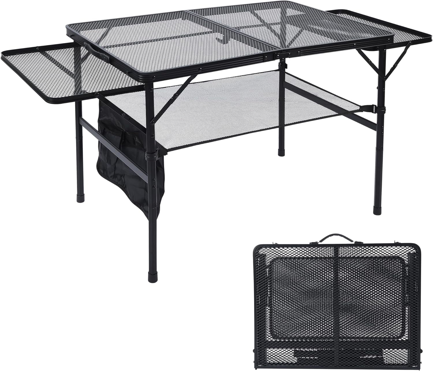 Folding Grill Table, 3x2 FT Portable Camping Table with 2 Wing Panels ...