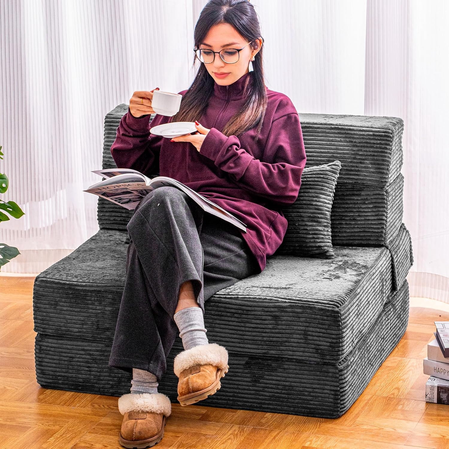 Folding Sofa Bed, Convertible Sleeper Chair with Pillow, High Density ...