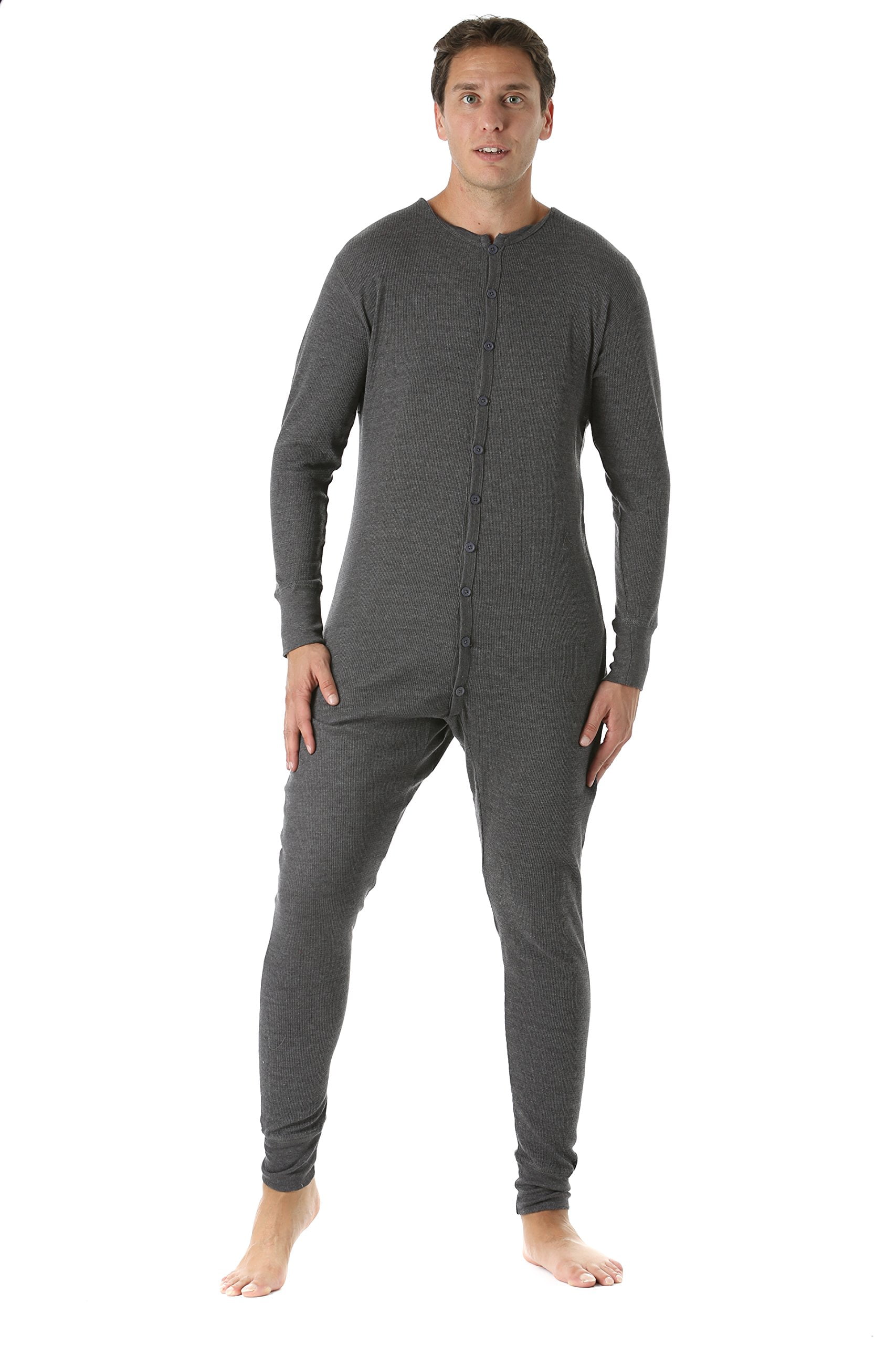 #followme Men's Solid Thermal Henley Adult Onesie (Charcoal, Small ...