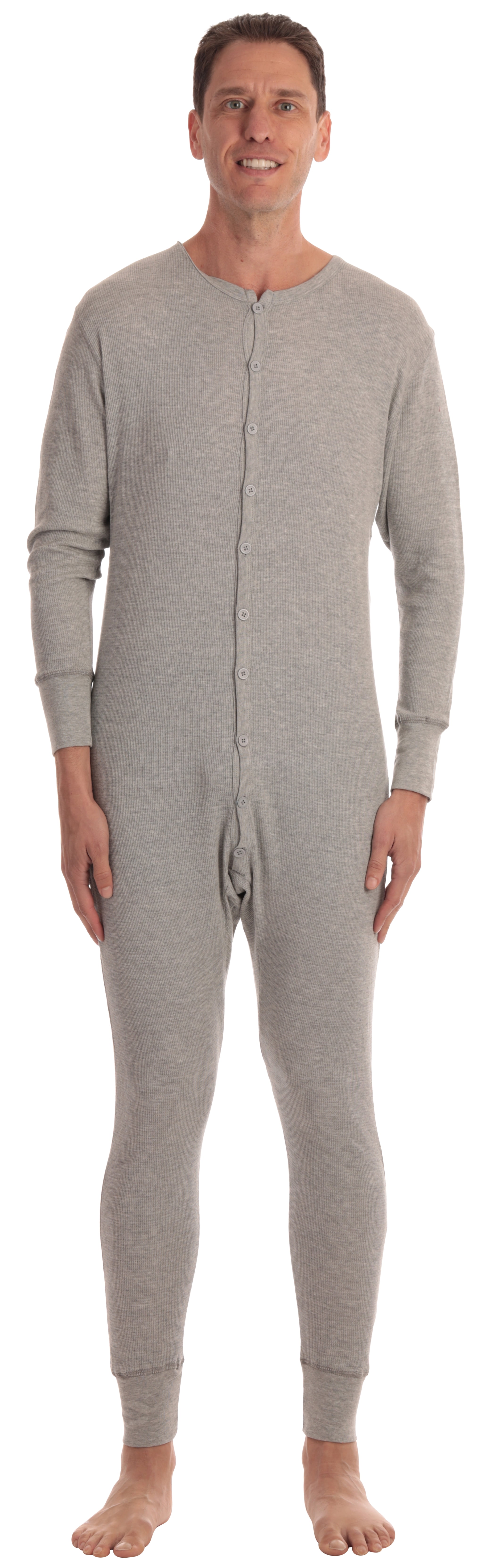#followme Men's Solid Thermal Henley Adult Onesie (Heather Grey, Medium ...