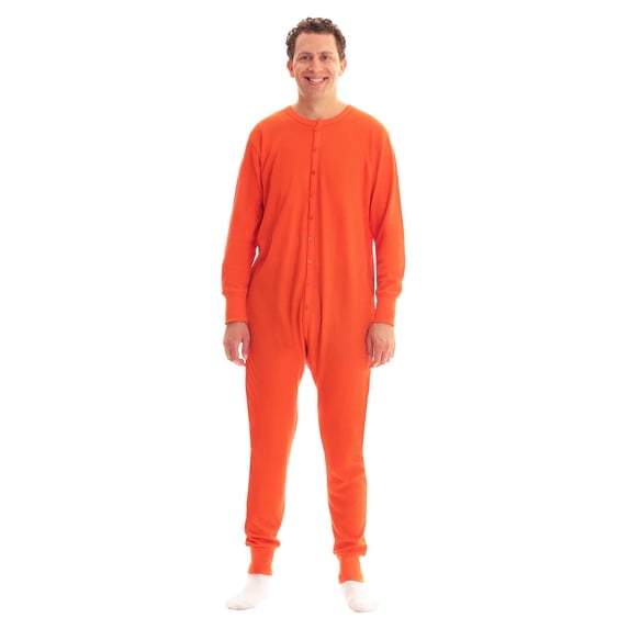 #followme Men's Solid Thermal Henley Adult Onesie (Orange, Large ...