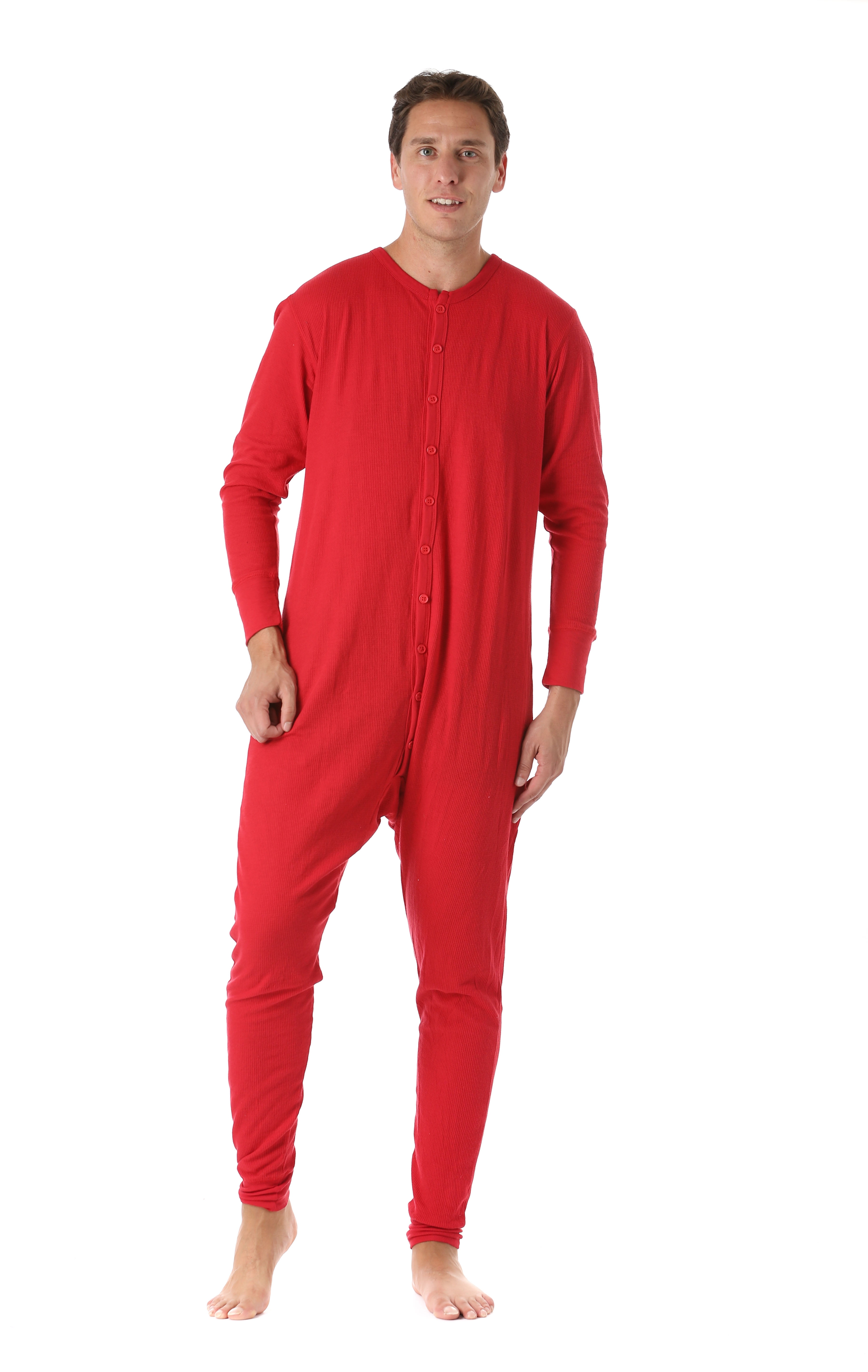 Followme Men's Thermal Henley Onesie, Red, Small, Cold Weather Pajamas ...