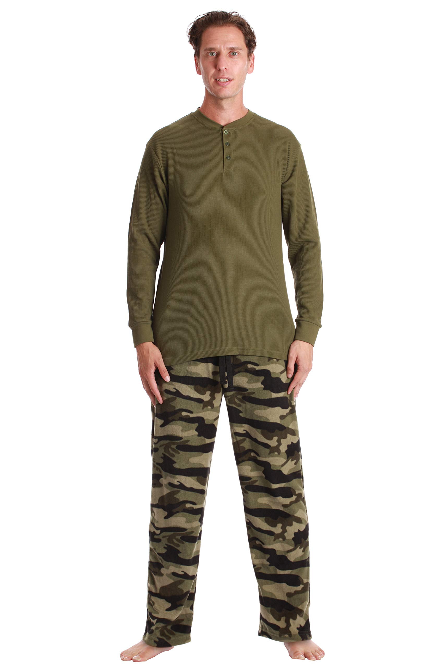 Followme Mens Thermal Pajama Set, Henley Top, Polar Fleece Pants ...