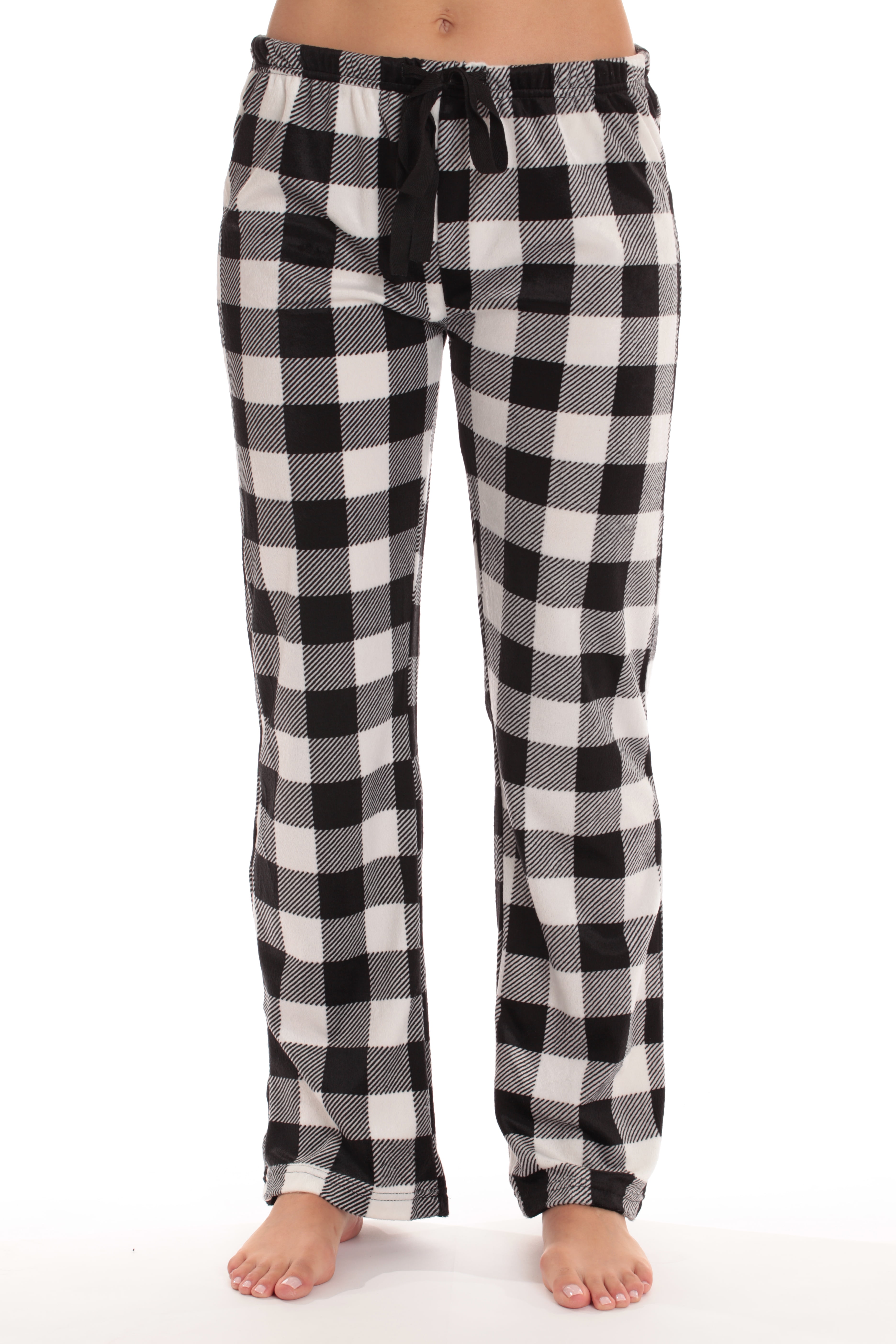 Followme Silky Fleece Buffalo Plaid Pajama Pants For Women White
