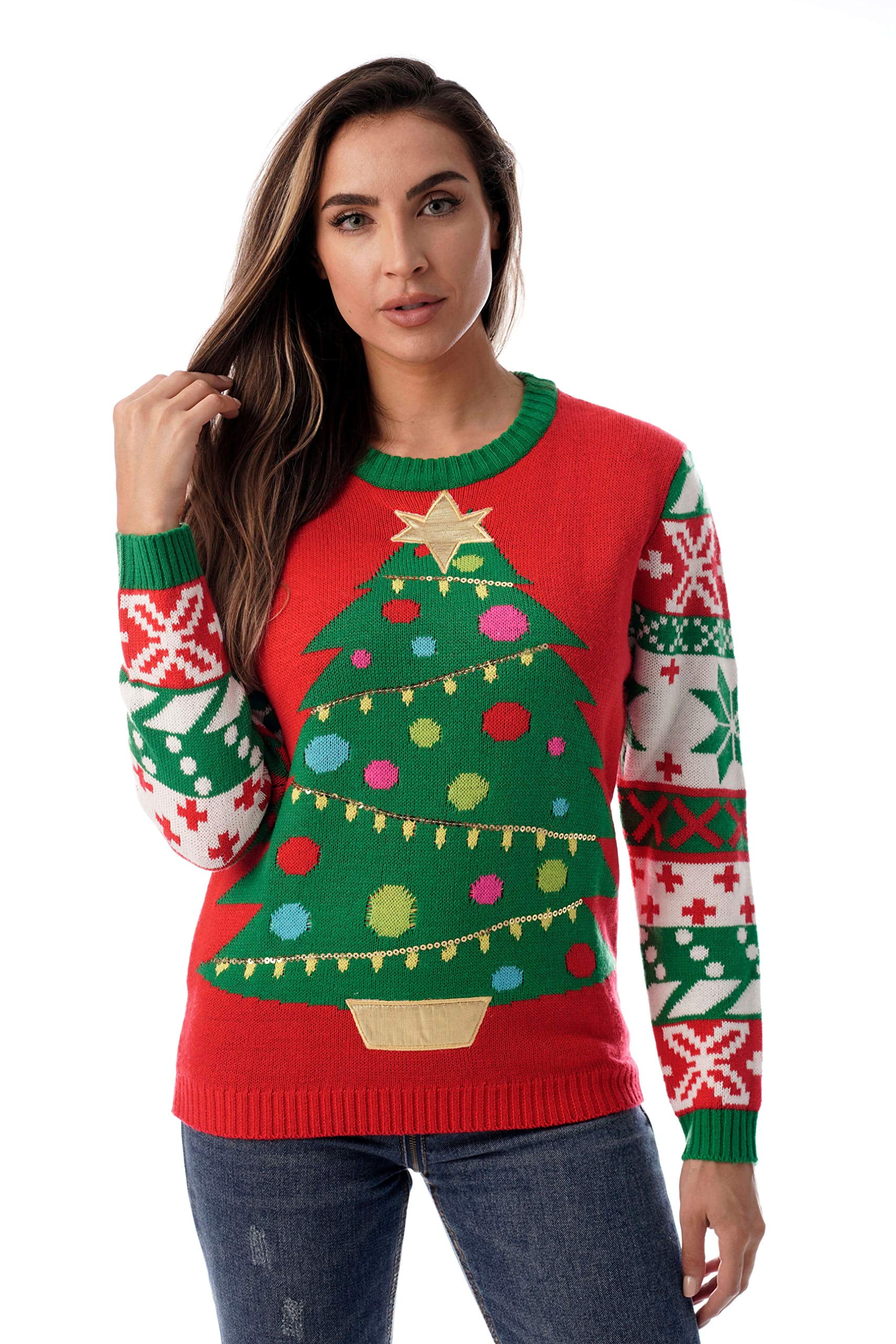 #followme Womens Ugly Christmas Sweater - Sweaters for Women (Red ...