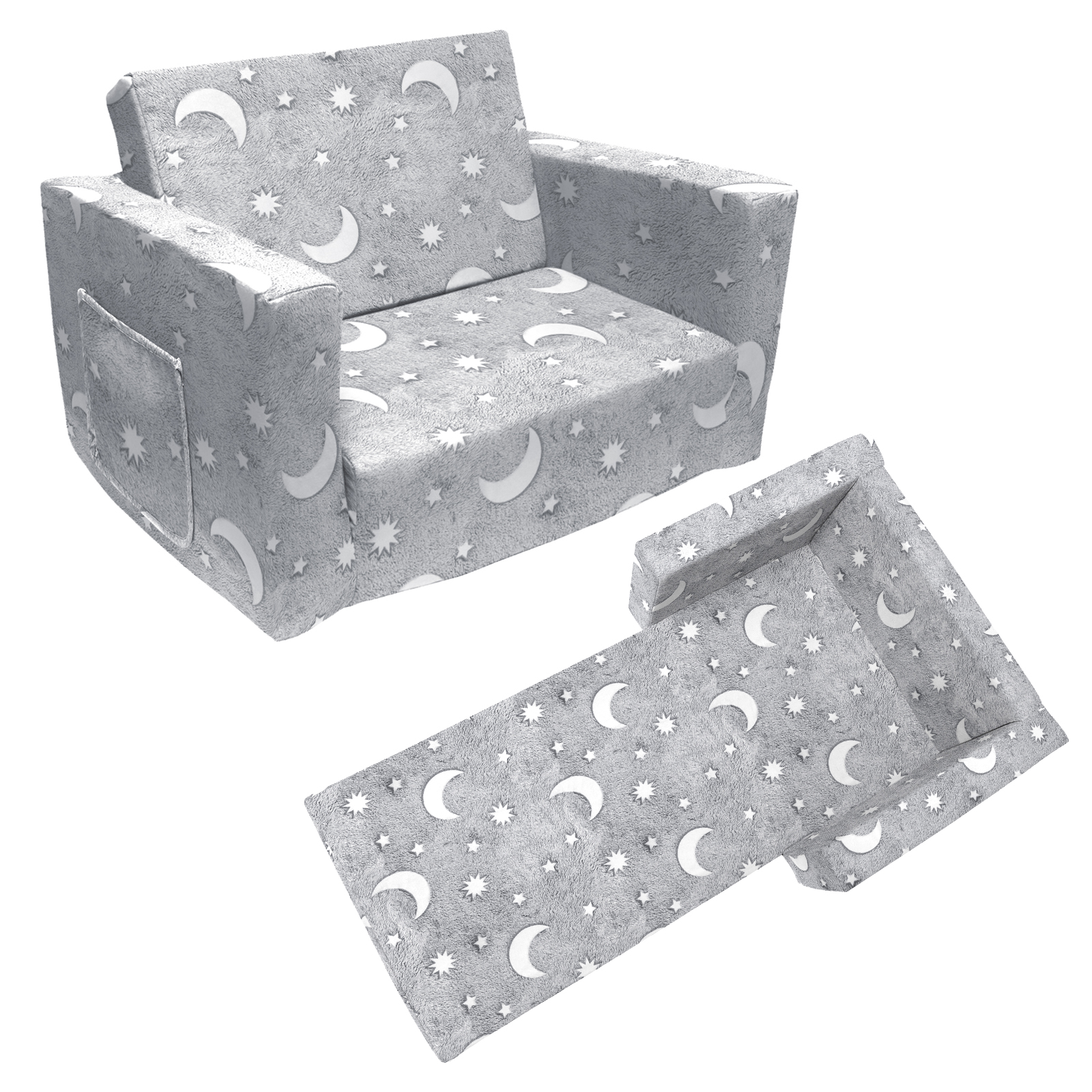 fond+found Kids Glow in The Dark Sofa Convertible to Lounger, Soft Flip ...