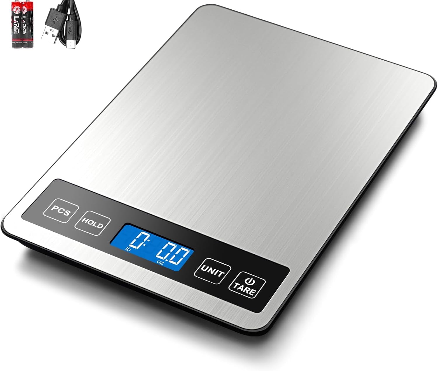 **food scale, 1g/0.1oz digital kitchen scale - 22lb, 7 units, tare & pcs, rechargeable power ...