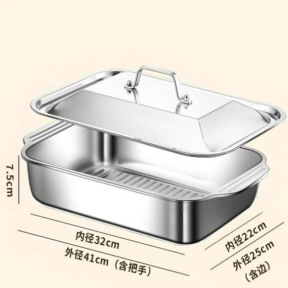 (food tray with lid) Stainless Steel Rectangular Deep Tray With Handle ...