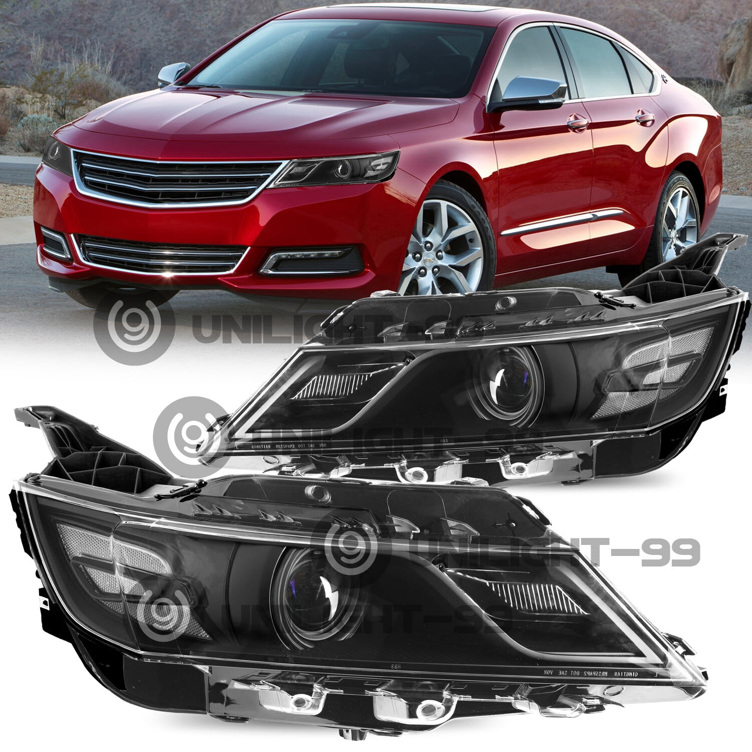 for 2014-2020 Chevy Chevrolet Impala Black Halogen Projector Headlights ...