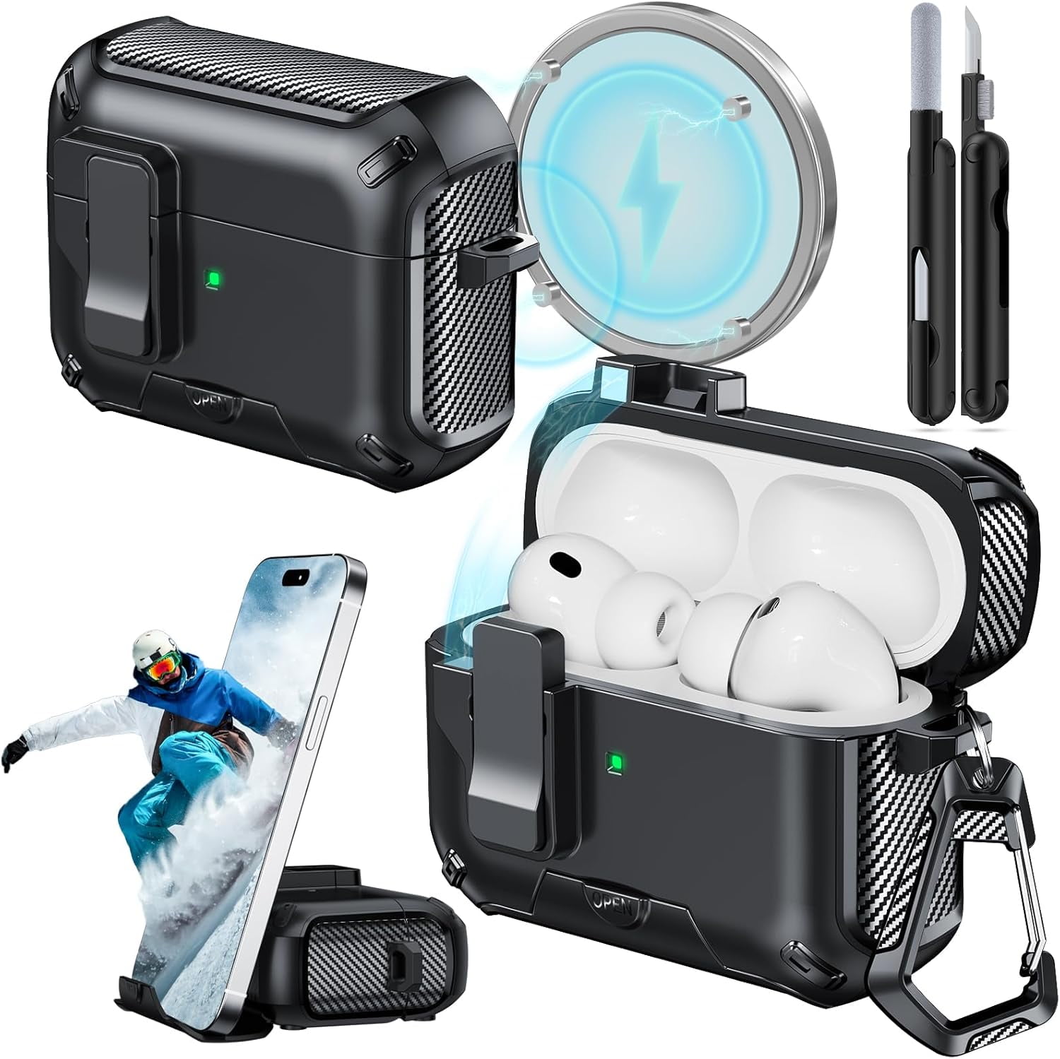 for AirPods Pro 3 Case (2025) with Phone Stand,（with Automatic Snap ...