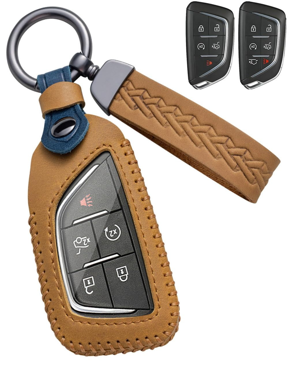 for Cadillac Key Fob Cover Leather Car Key Case Keychain Smart Key Fob ...