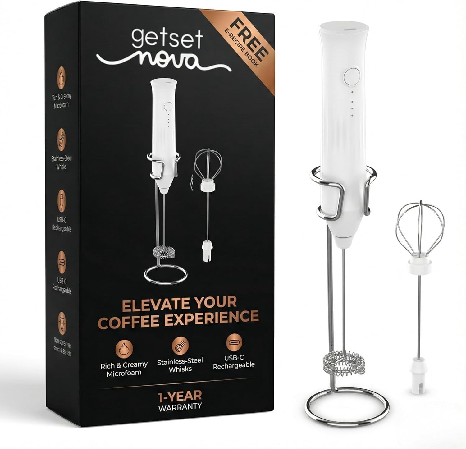 for Coffee, Rechargeable Electric Handheld Wand with Dual Whisk, 3 ...