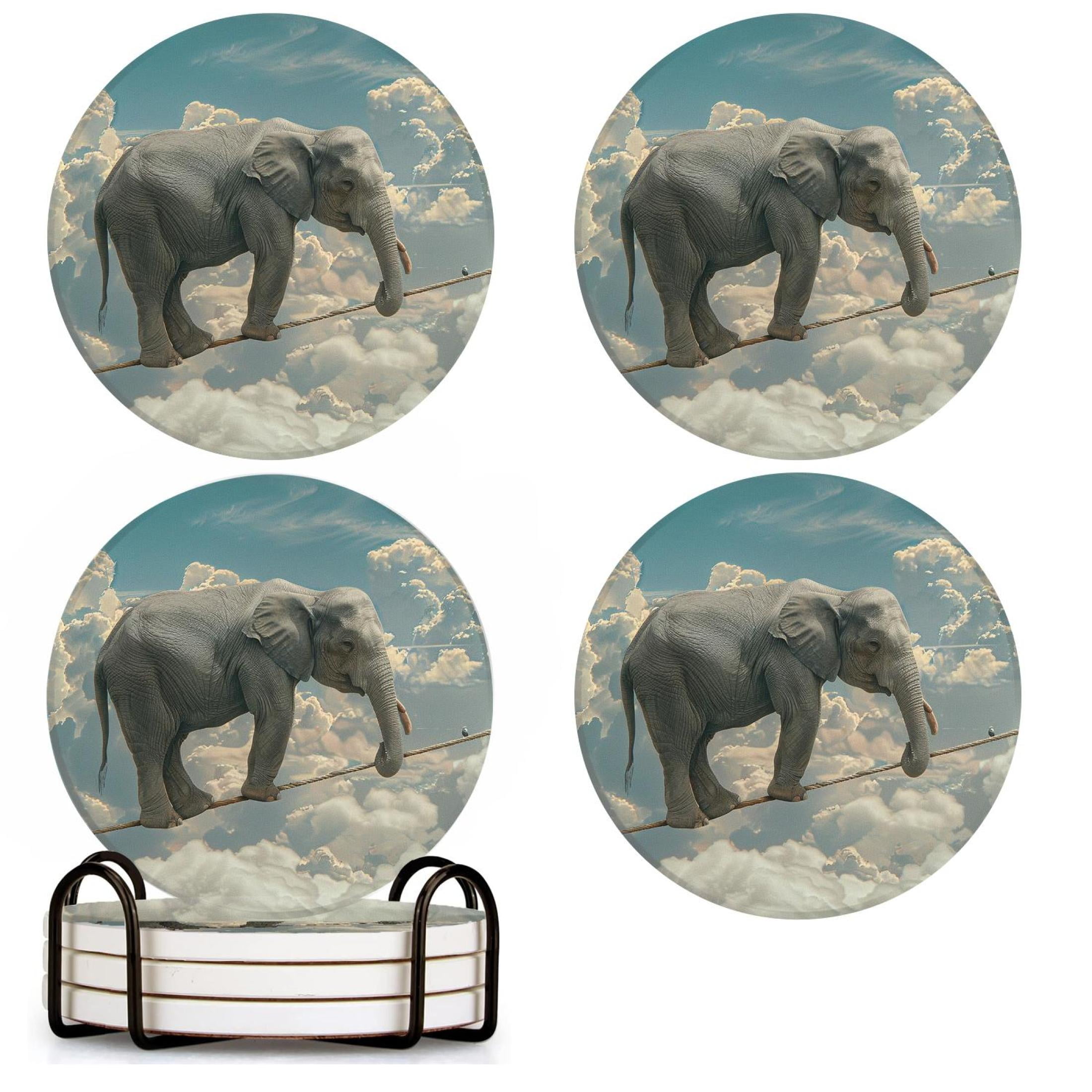 for Elephant Drink Coasters with Holder,Non-Slip Coasters Set of 4 ...