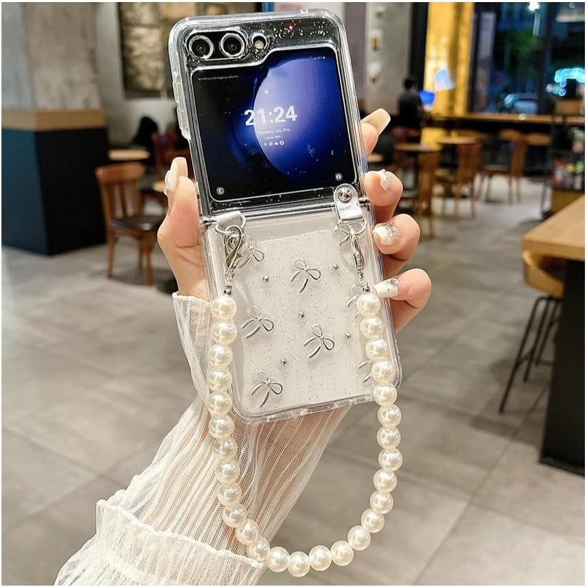 for Galaxy Z Flip 6 Elegant Bowknot Design with Pearl Bracelet, Girly ...