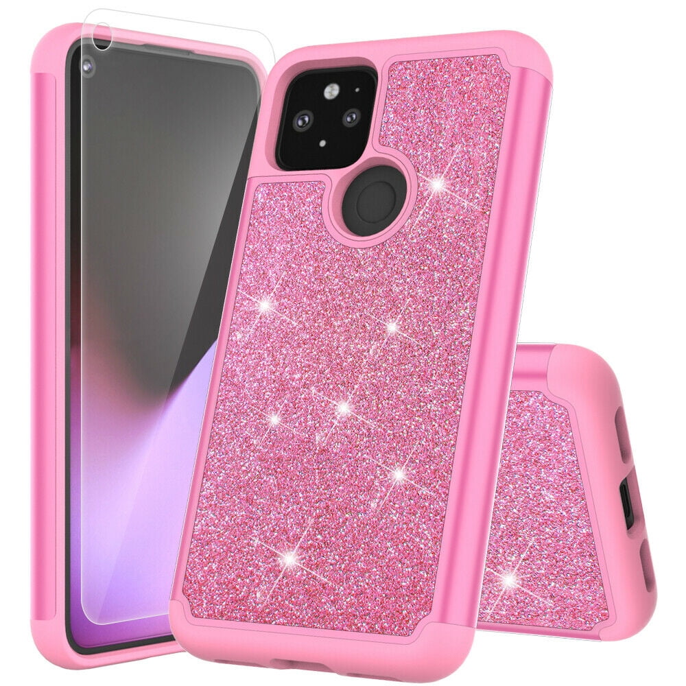 for Google Pixel 5 with Temper Glass Phone Case Glitter Shock proof ...