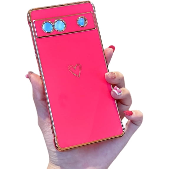 for Google Pixel 7A Case, Cute Plating Edge Love Hearts Pattern with ...