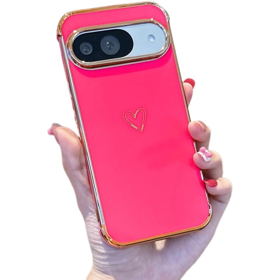 for Google Pixel 9/9 Pro Case, Cute Plating Edge Love Hearts Pattern ...