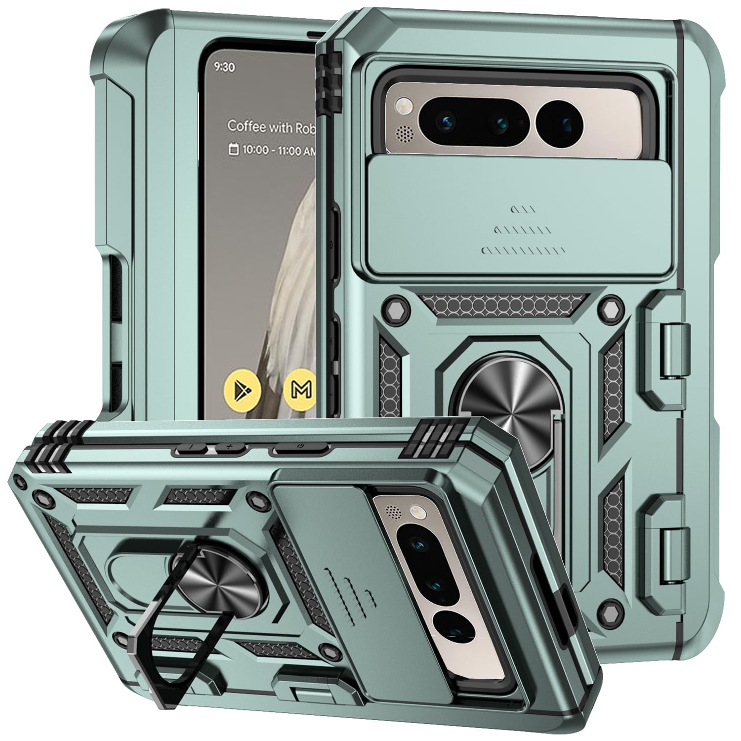 for Google Pixel Fold Case Hard PC Anti-scratch Sliding Cover Ring ...