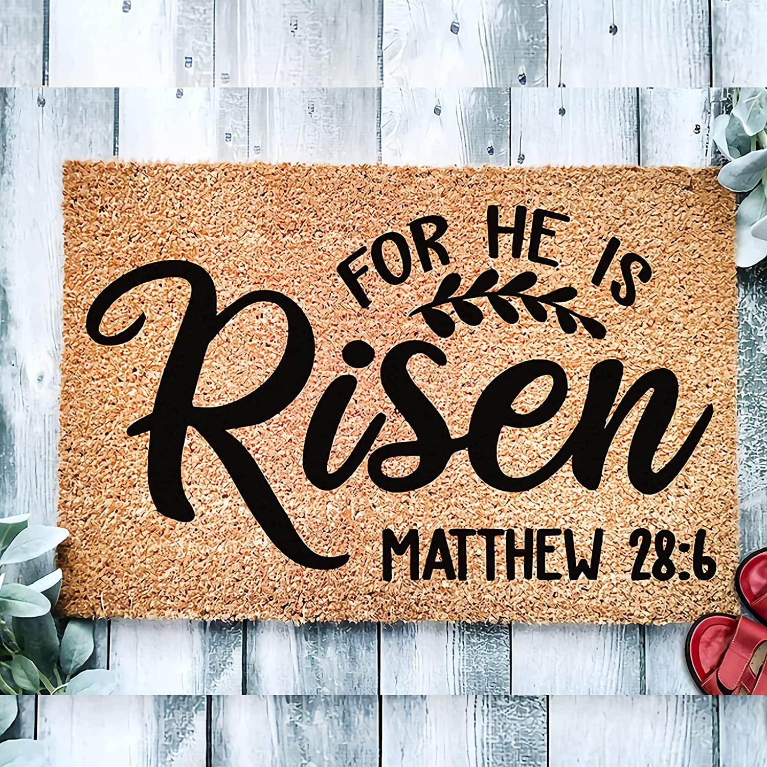 for He is Risen Mathew 286 Doormat, Easter Doormat, Religious Doormat ...