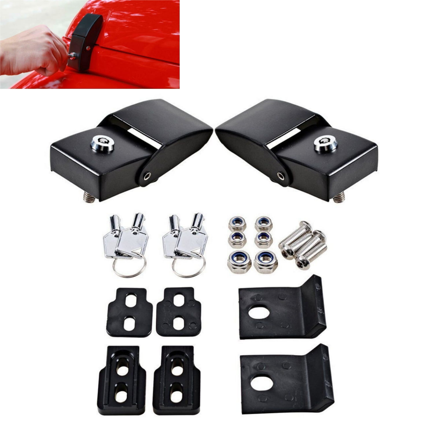 for Jeep Wrangler JK JKU 07-2018 2Pcs Locking Hood Catch Hood Lock ...