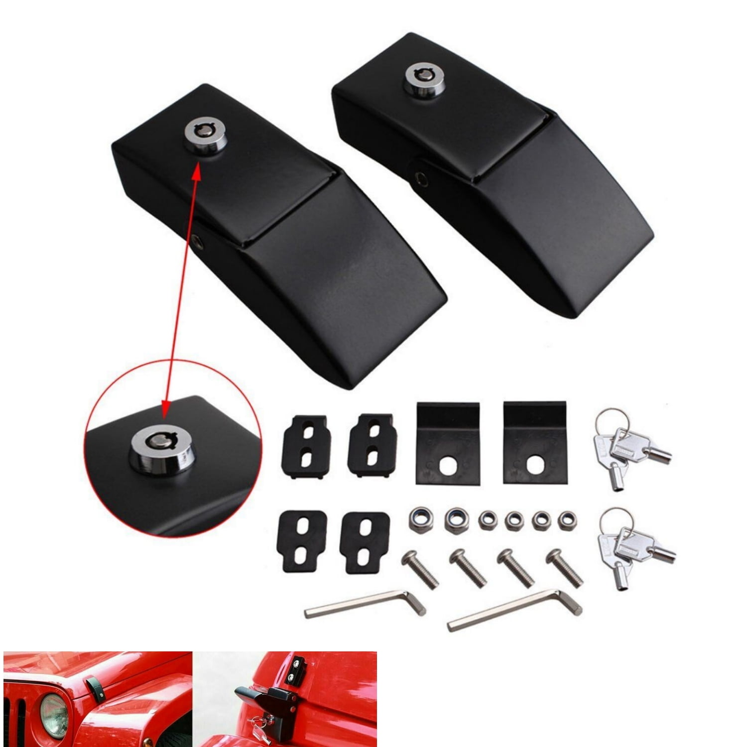for Jeep Wrangler JK JKU 2007-18 One Pair Locking Hood Catch Hood Lock ...