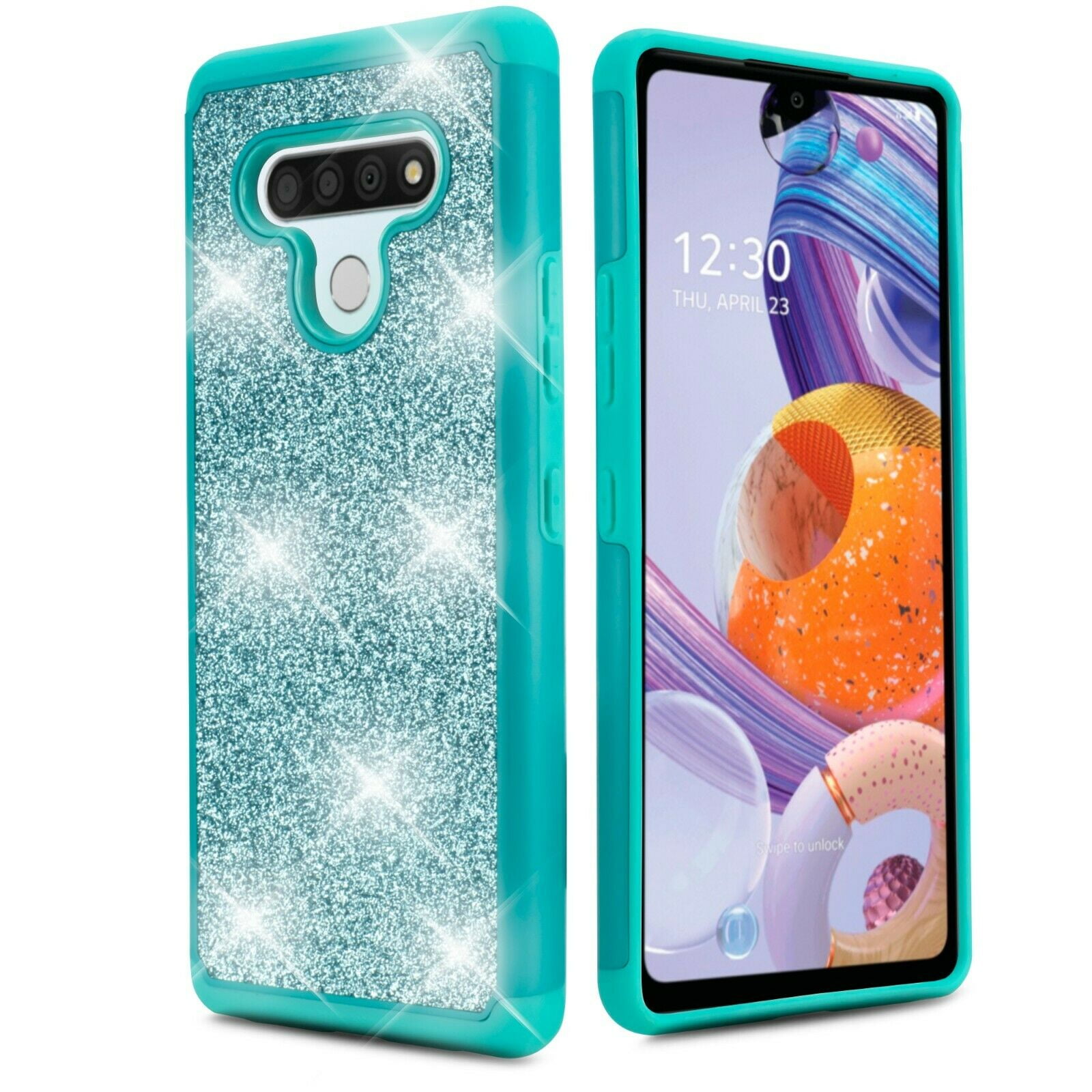 for LG Stylo 6 Glitter Phone Case Dual Layer Full-Body Rugged Clear ...