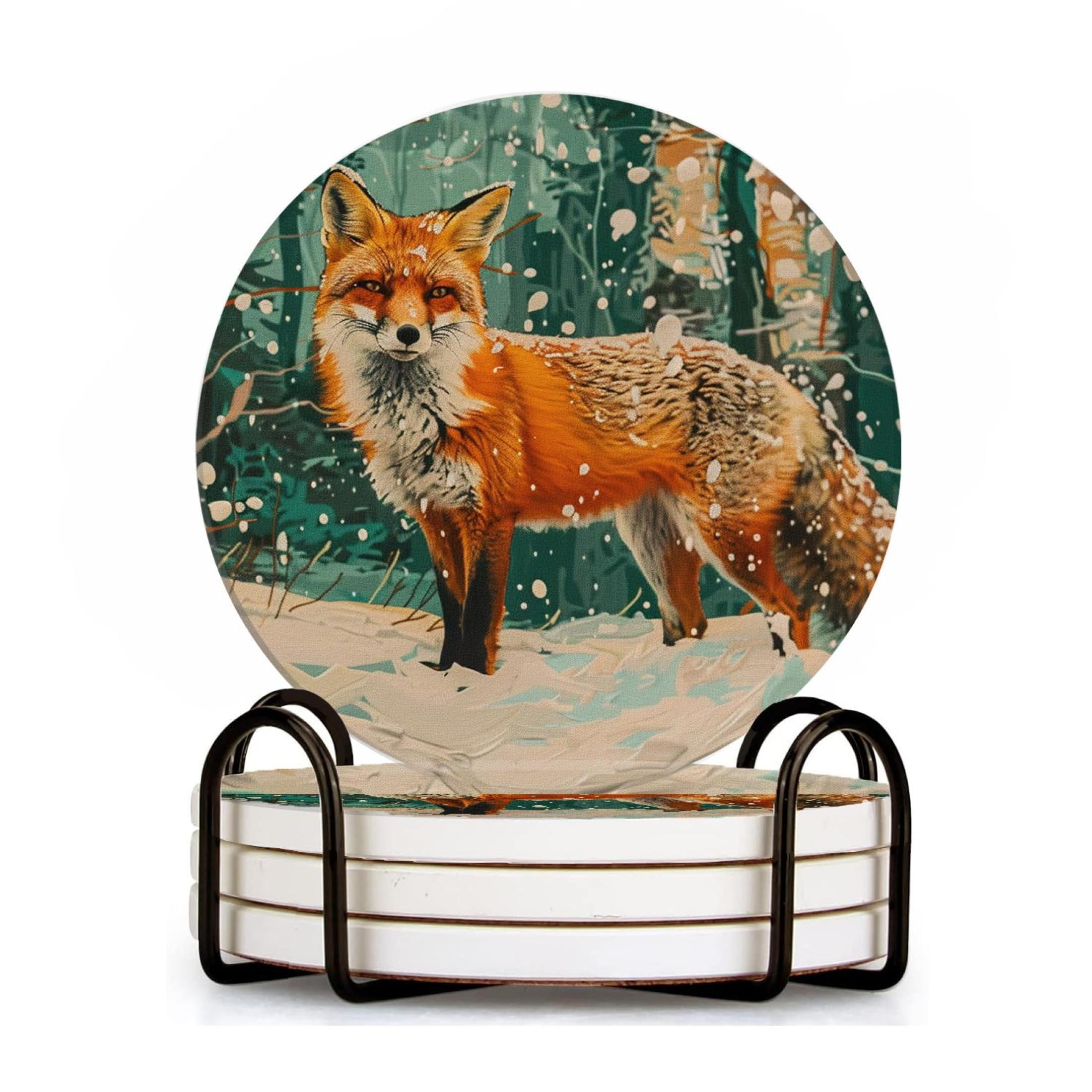 for Landscape for Fox Drink Coasters with Holder,Non-Slip Coasters Set ...