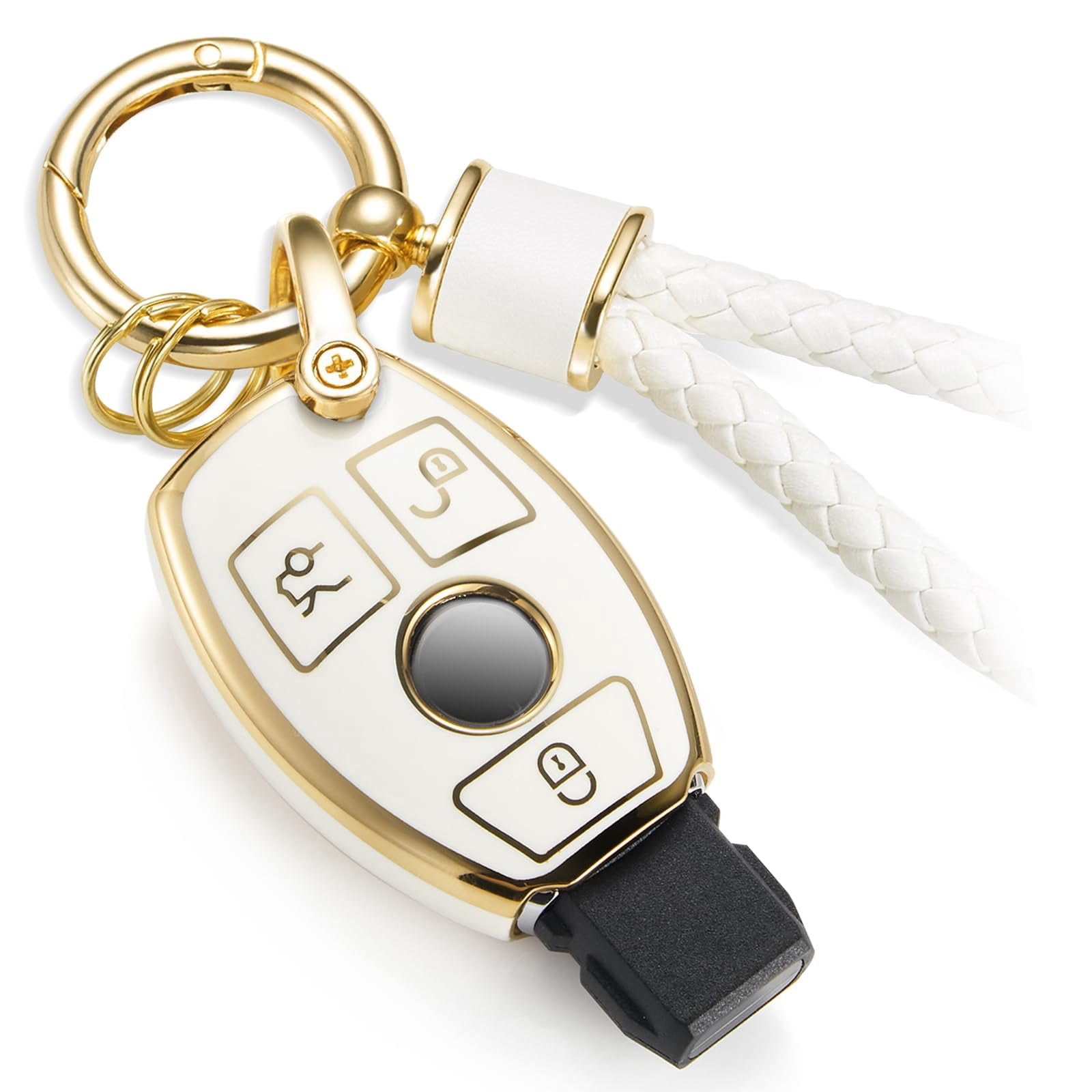 for Mercedes Key Fob Cover with Metal Braided Rope Keychain for Benz ...