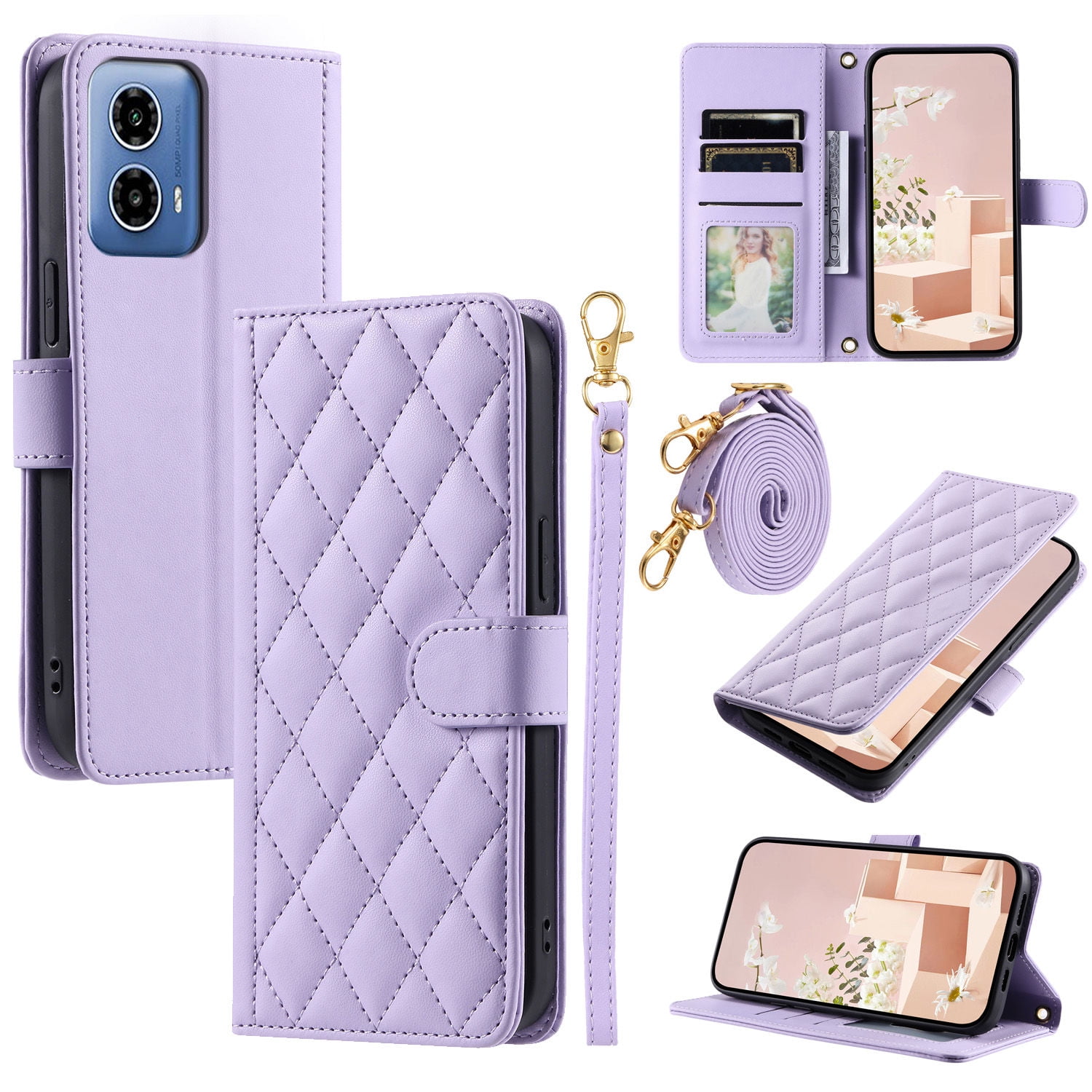 for Moto Edge 50 Fusion wallet shoulder strap multi card slot split ...