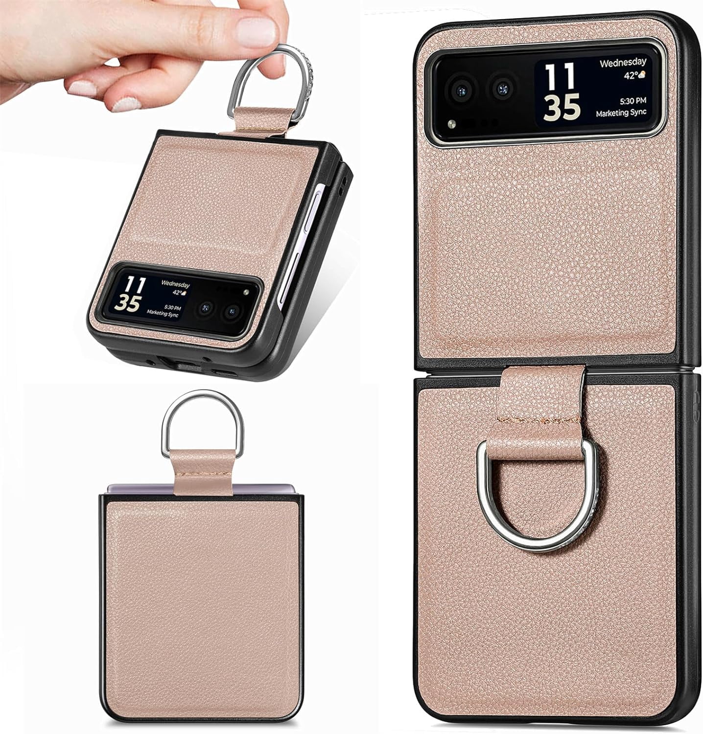 for Motorola Razr 40 Case, PU Leather Protective Cover with Ring Flip ...