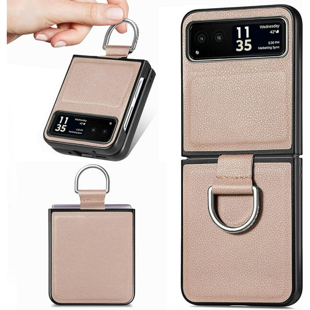 for Motorola Razr 40 Case, PU Leather Protective Cover with Ring Flip ...
