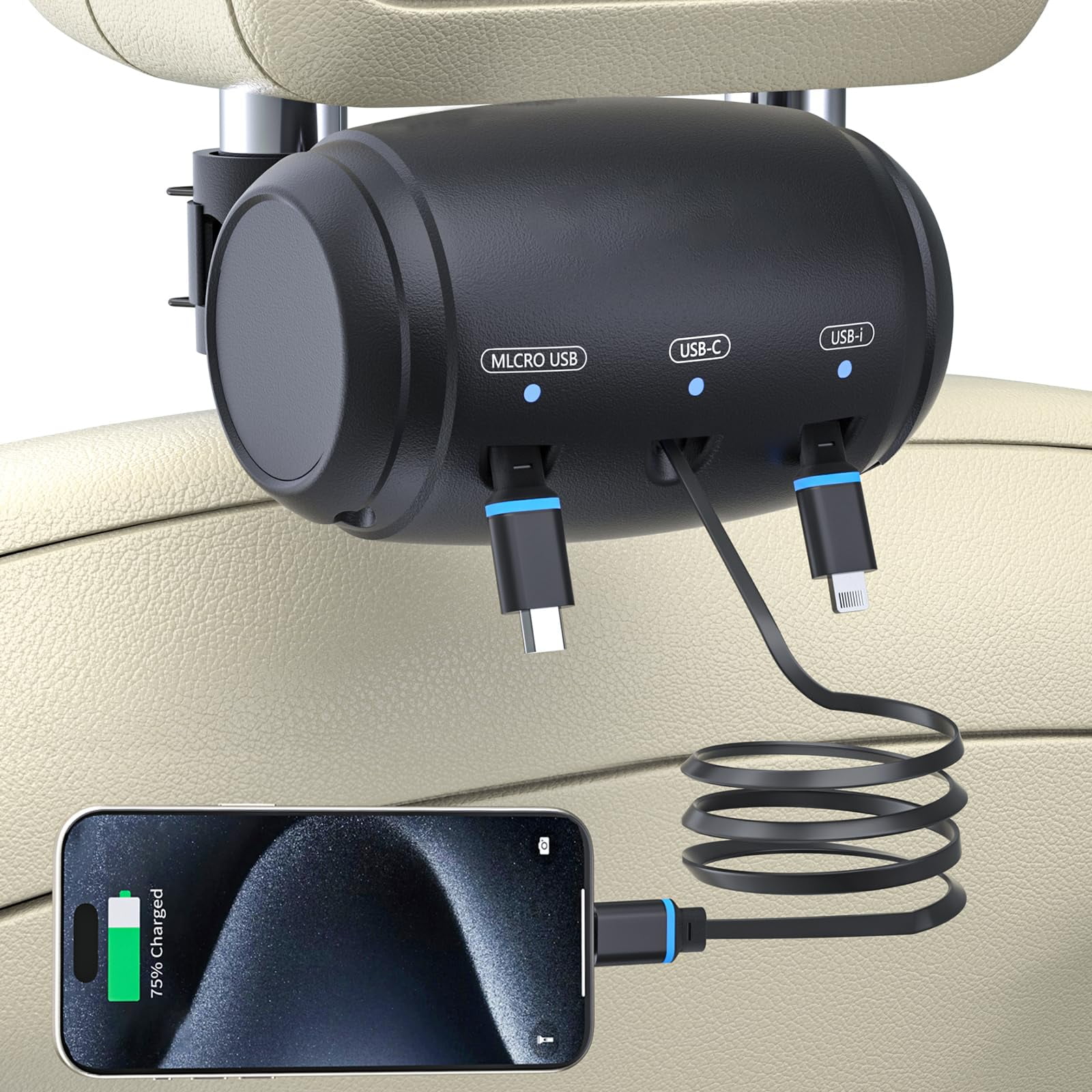 for Multi Retractable Car Charging Station Box, 3 in 1 Headrest Fast ...