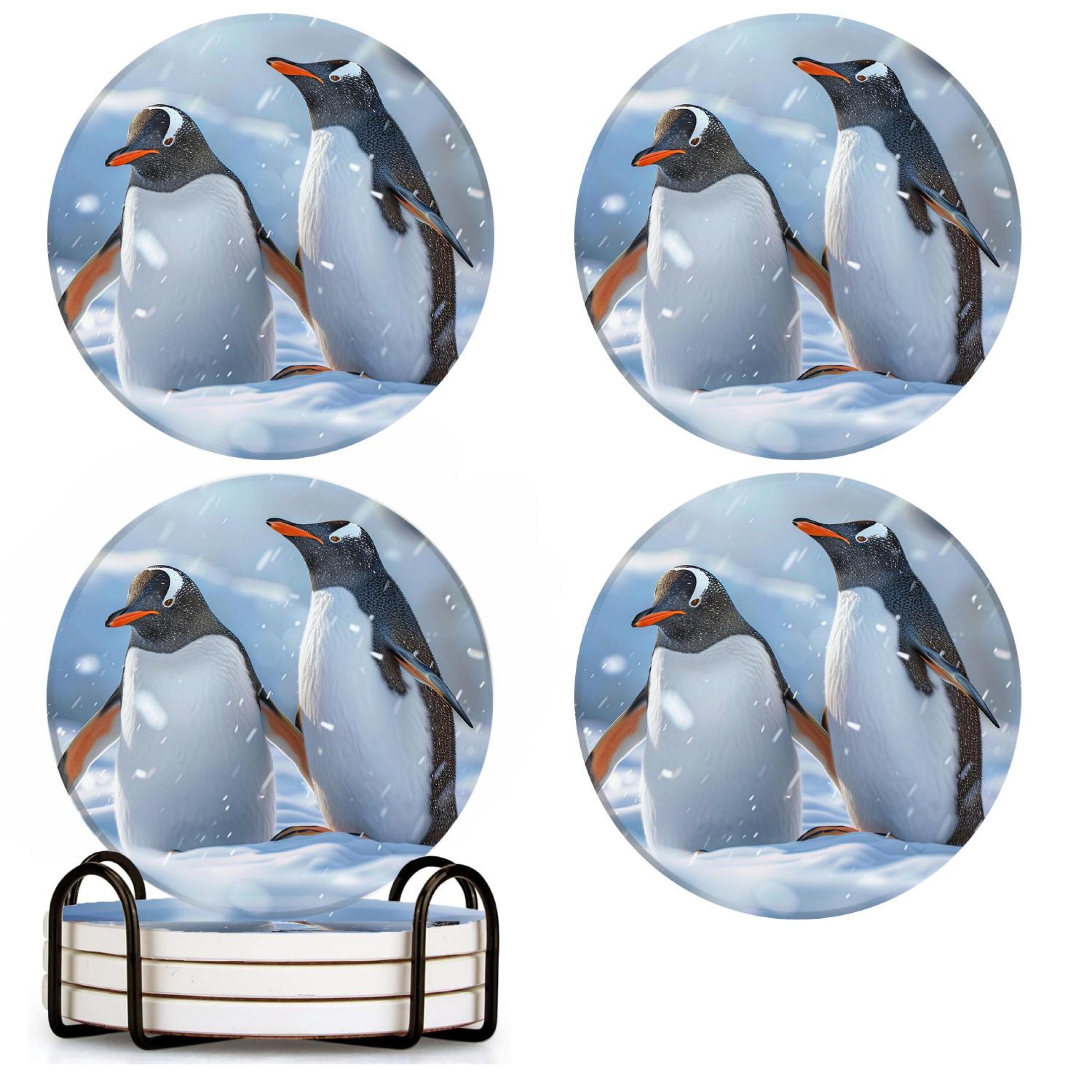 for Penguin Drink Coasters with Holder,Non-Slip Coasters Set of 4 ...