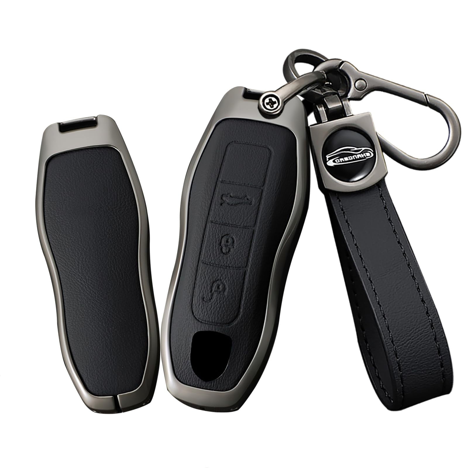 for Porsche Leather Key Fob Cover Metal Key Protector Fit For Boxster ...