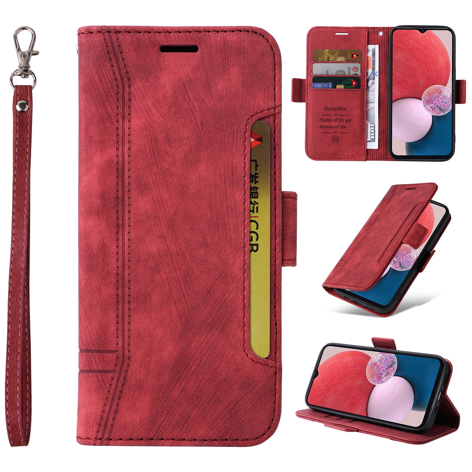 for Samsung Galaxy A35 Wallet Case,PU Leather Magnetic Flip Strap Wrist ...