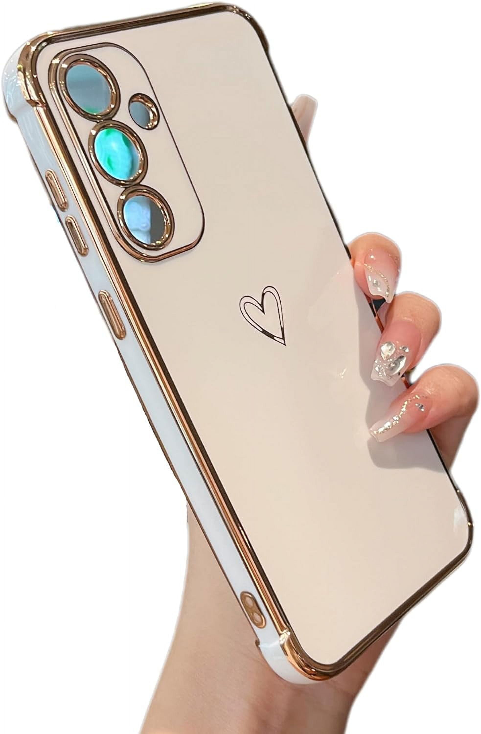 for Samsung Galaxy S25 Plus 5G Case,Cute Plating Edge Love Hearts Pattern with Camera Lens ...