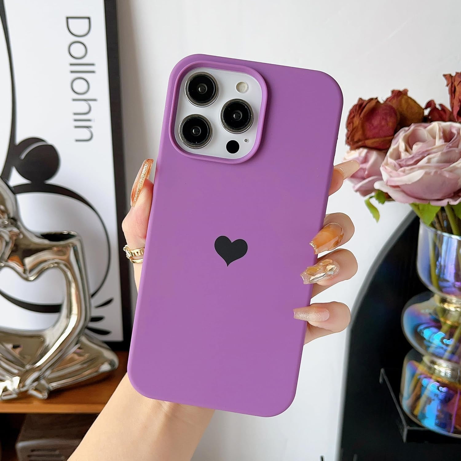 for Silicone iPhone 13 Pro Max Case Women Girls Heart with Soft Anti-Scratch Microfiber Lining ...