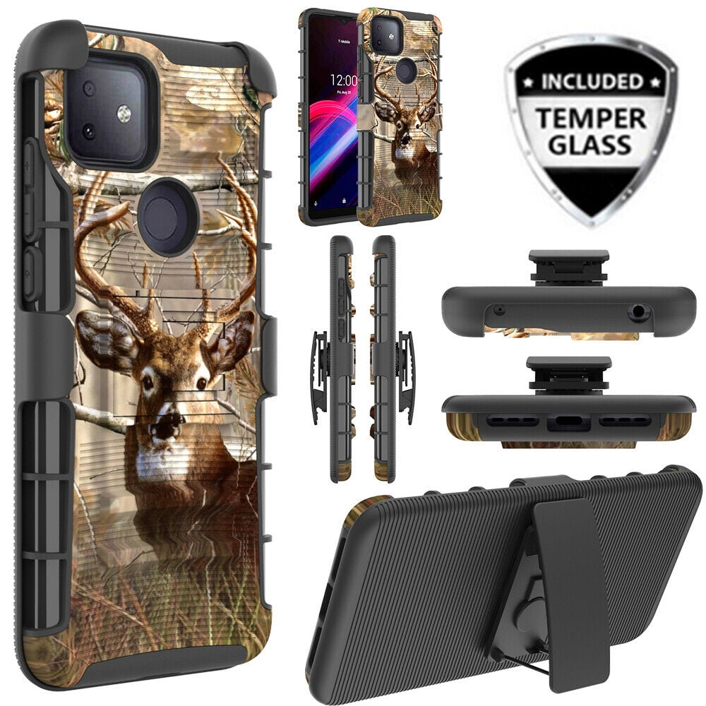 for T-Mobile Revvl 4+ Plus Temper Glass and Case Heavy Duty Shock ...