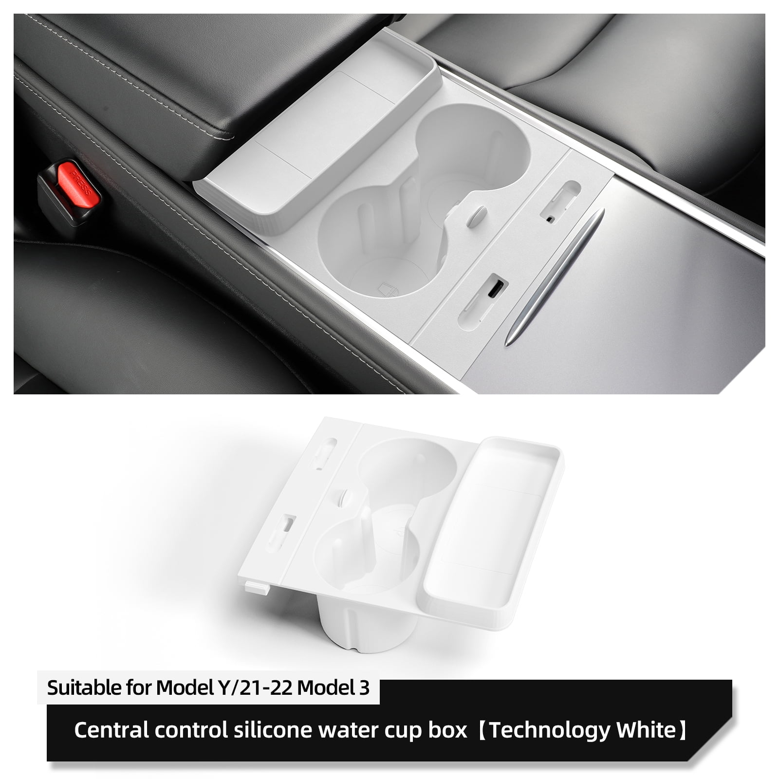 for Tesla Model Y/3 Central Control Storage Box Cup Holder Drinks Key ...