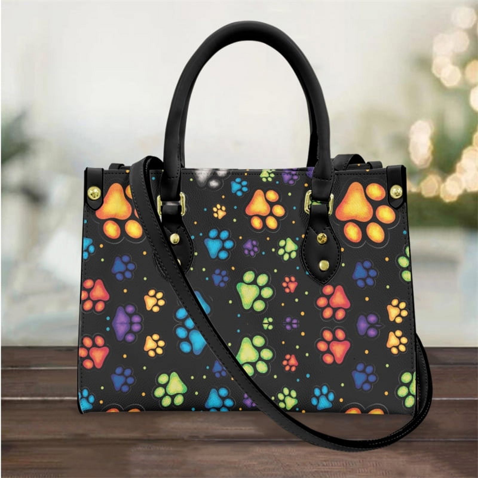 for Women Colorful Dog Paw Print Design Leather Female Tote Bag ...