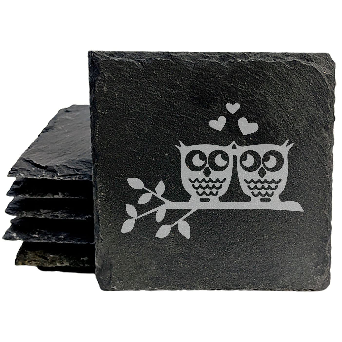 for You: Cue Owl Coasers wih Lovebirds - Square Slae - se of 4 ...