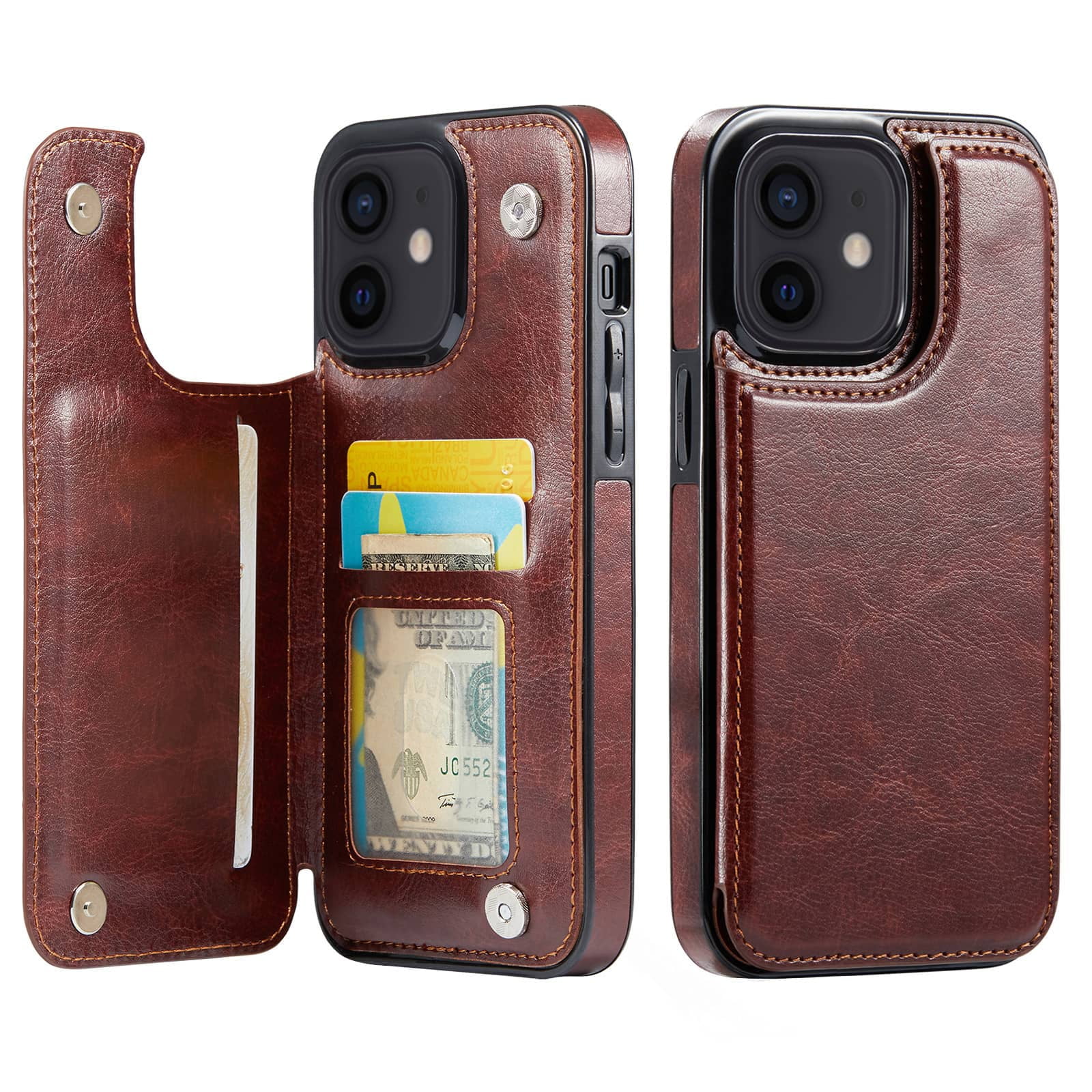for iPhone 12 Mini Wallet Case with Card Holder, PU Faux Leather ...
