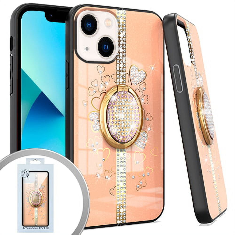 for iPhone 13 6.1 /14 6.1 Bling Ring Case HEART Rose Gold - Walmart ...