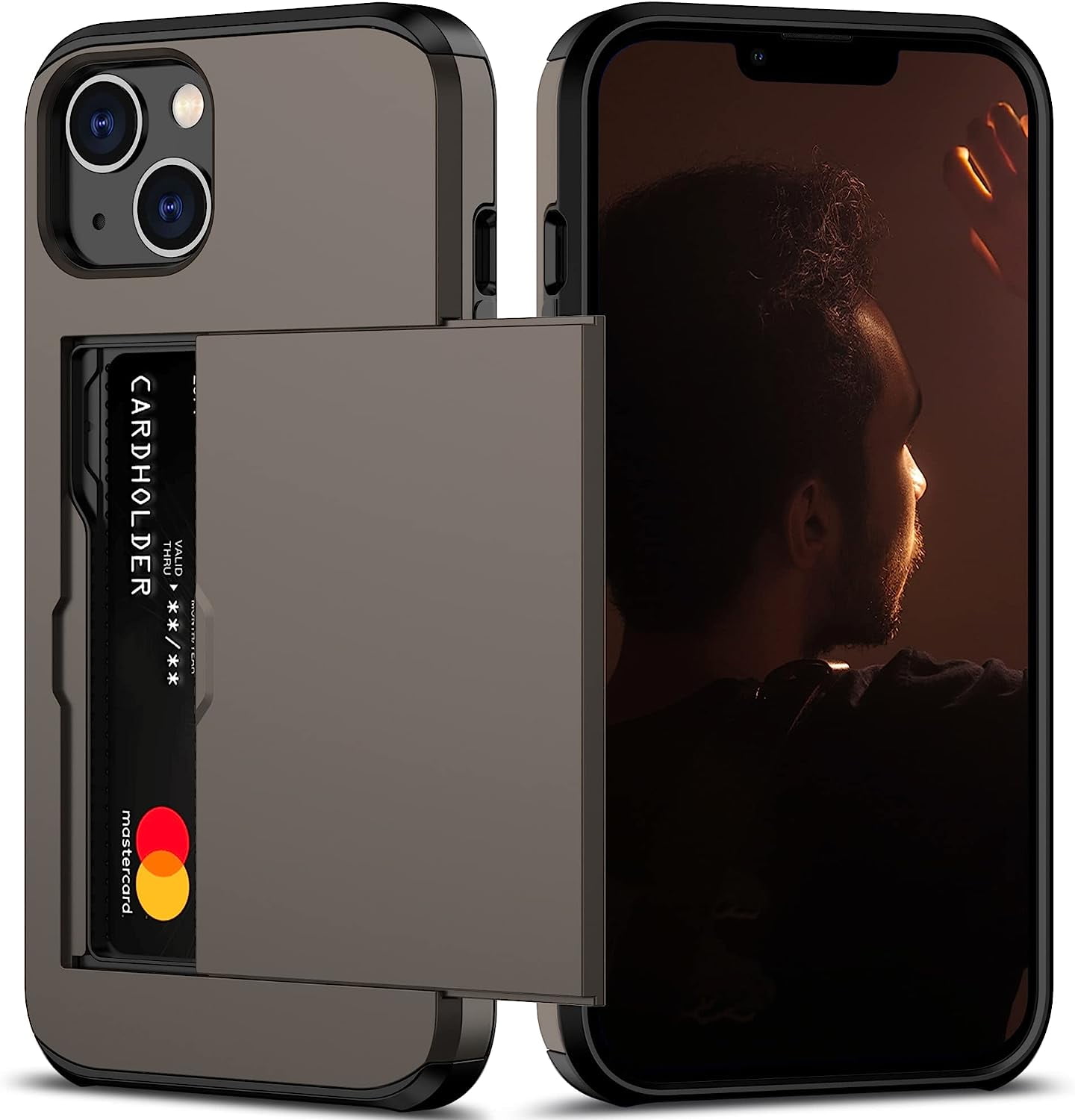 for iPhone 13 Case with Card Holder Heavy Duty Protective Dual Layer ...