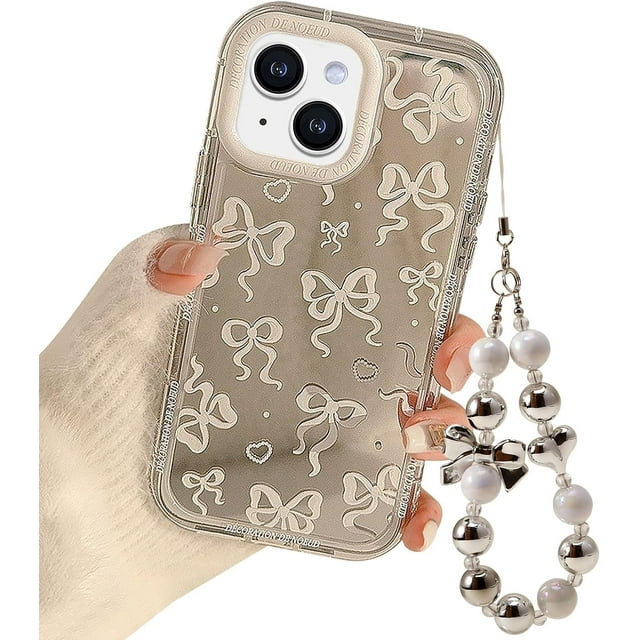 for iPhone 14 Case Bow Plating Mirror Cute Heart Women Girls Teens ...